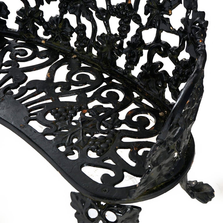 Set of Two Antique Cast Iron Grape and Leaf Garden Benches, Painted ...