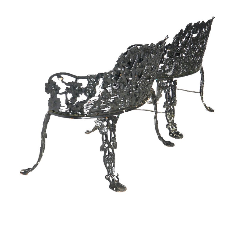 Set of Two Antique Cast Iron Grape and Leaf Garden Benches, Painted ...