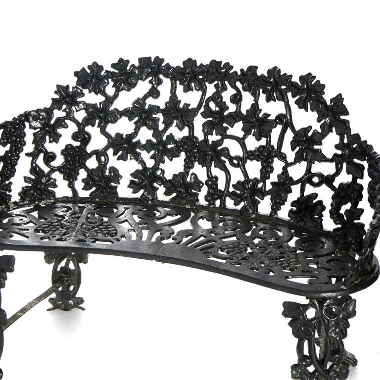 Set of Two Antique Cast Iron Grape and Leaf Garden Benches, Painted ...