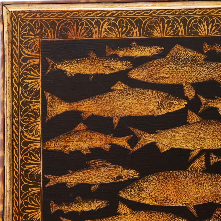 Set of Two Antique English Bamboo Tables or Stands with Fish Decoupage ...