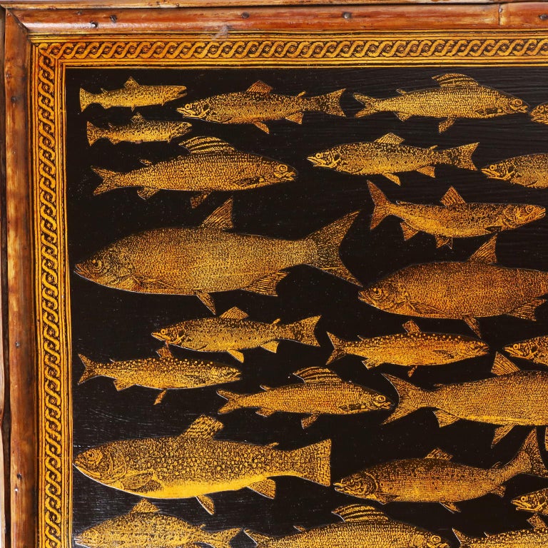 Set of Two Antique English Bamboo Tables or Stands with Fish Decoupage ...
