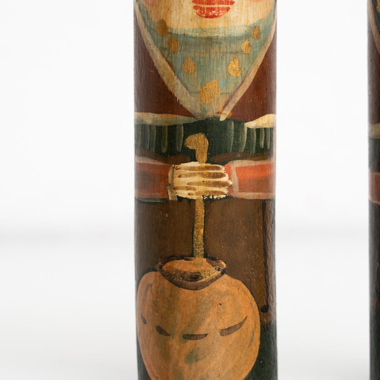 Set of Two Antique Middle East Hand-Painted Wooden Stick Figures, circa ...