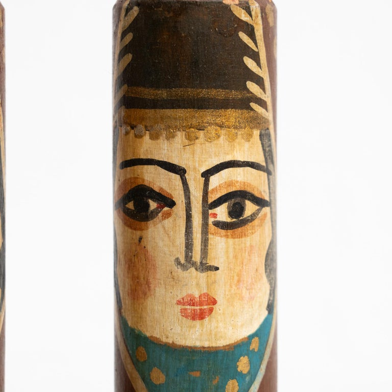 Set of Two Antique Middle East Hand-Painted Wooden Stick Figures, circa ...