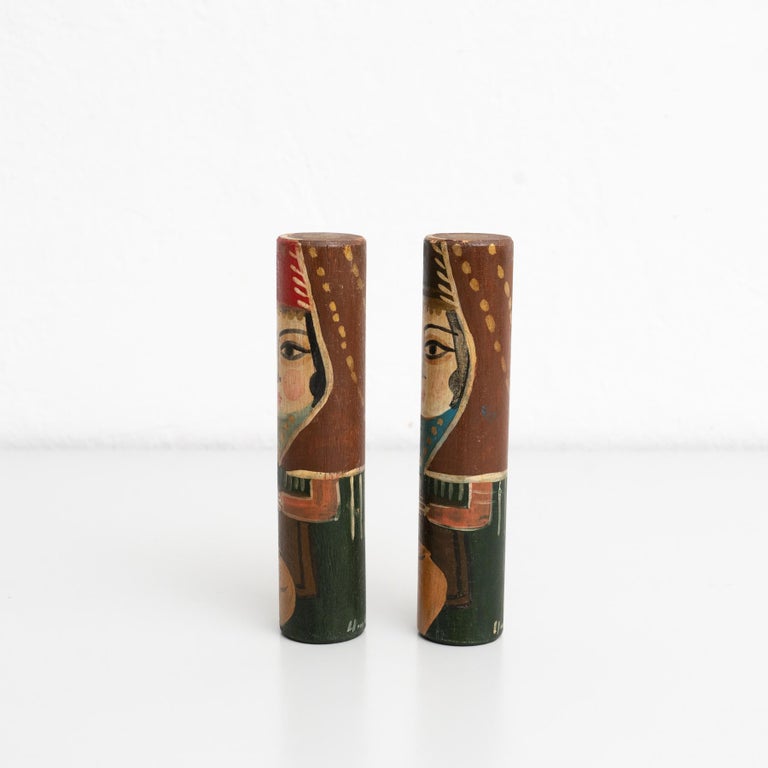 Set of Two Antique Middle East Hand-Painted Wooden Stick Figures, circa ...