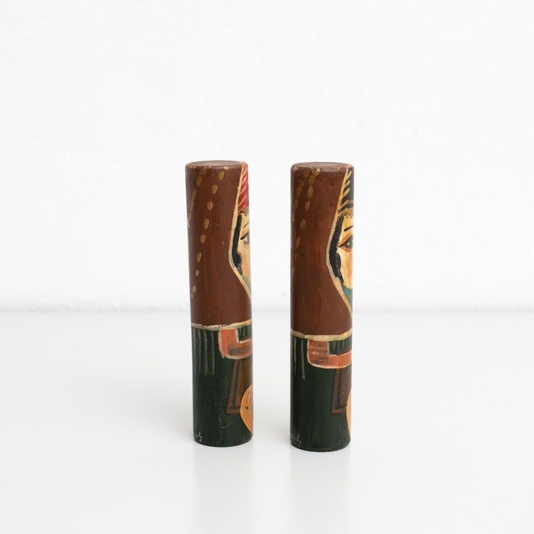 Set of Two Antique Middle East Hand-Painted Wooden Stick Figures, circa ...