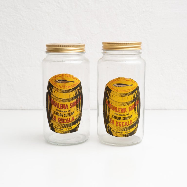 Set of Two Antique Spanish Glass Anchovy Containers, circa 1950 For ...