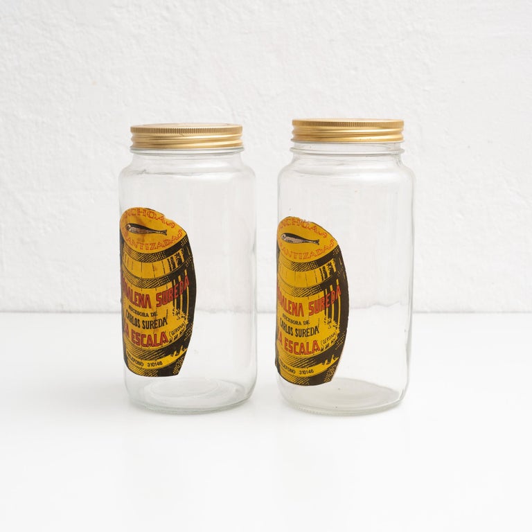 Set of Two Antique Spanish Glass Anchovy Containers, circa 1950 For ...