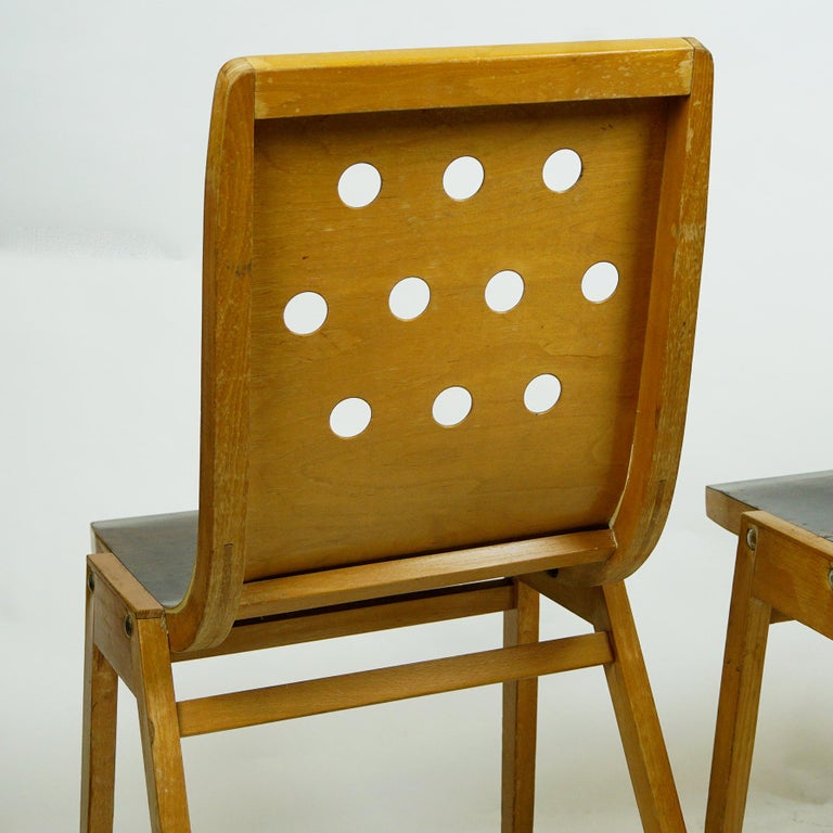 Set of Two Austrian Midcentury Beech Stacking Chairs by Roland Rainer ...