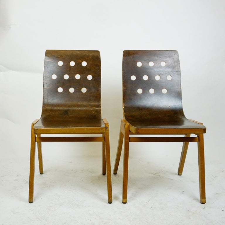 Set of Two Austrian Midcentury Beech Stacking Chairs by Roland Rainer ...