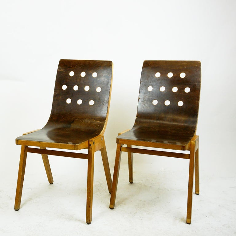 Set of Two Austrian Midcentury Beech Stacking Chairs by Roland Rainer ...