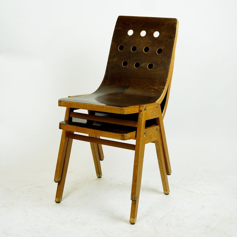 Set of Two Austrian Midcentury Beech Stacking Chairs by Roland Rainer ...