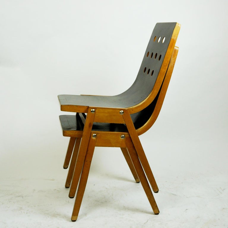 Set of Two Austrian Midcentury Beech Stacking Chairs by Roland Rainer ...