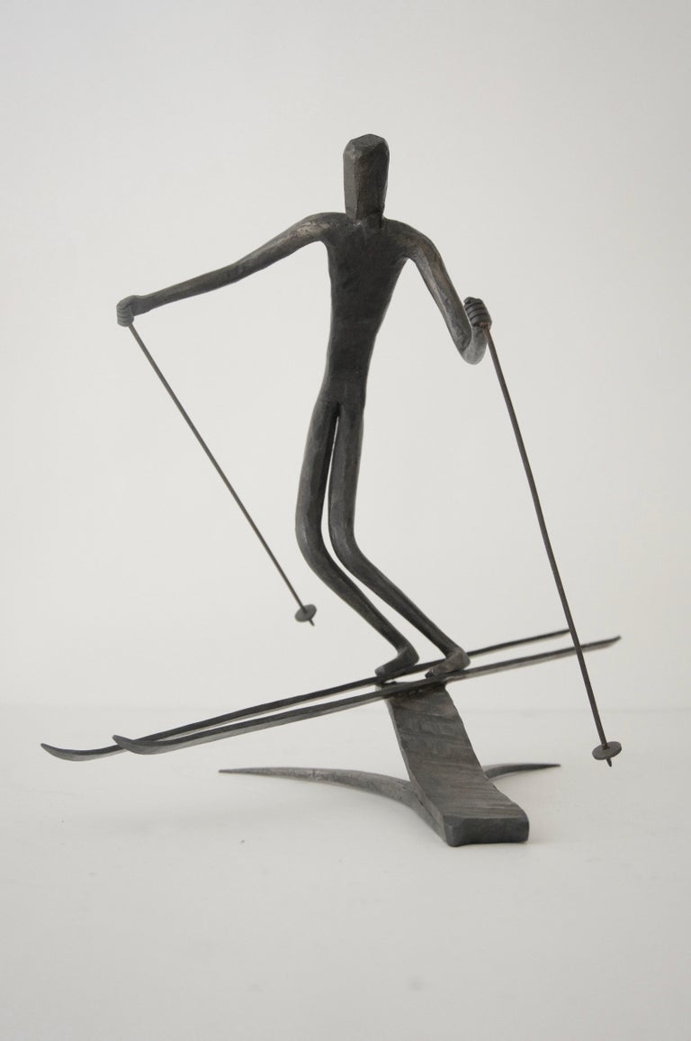 Set of Two Bronze Sculptures of Skiing Figures at 1stDibs