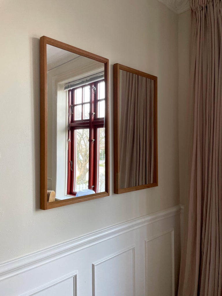 Set of Two Classic Kjersgaard Oak Wall Mirrors, Denmark, 1960s For Sale at 1stDibs