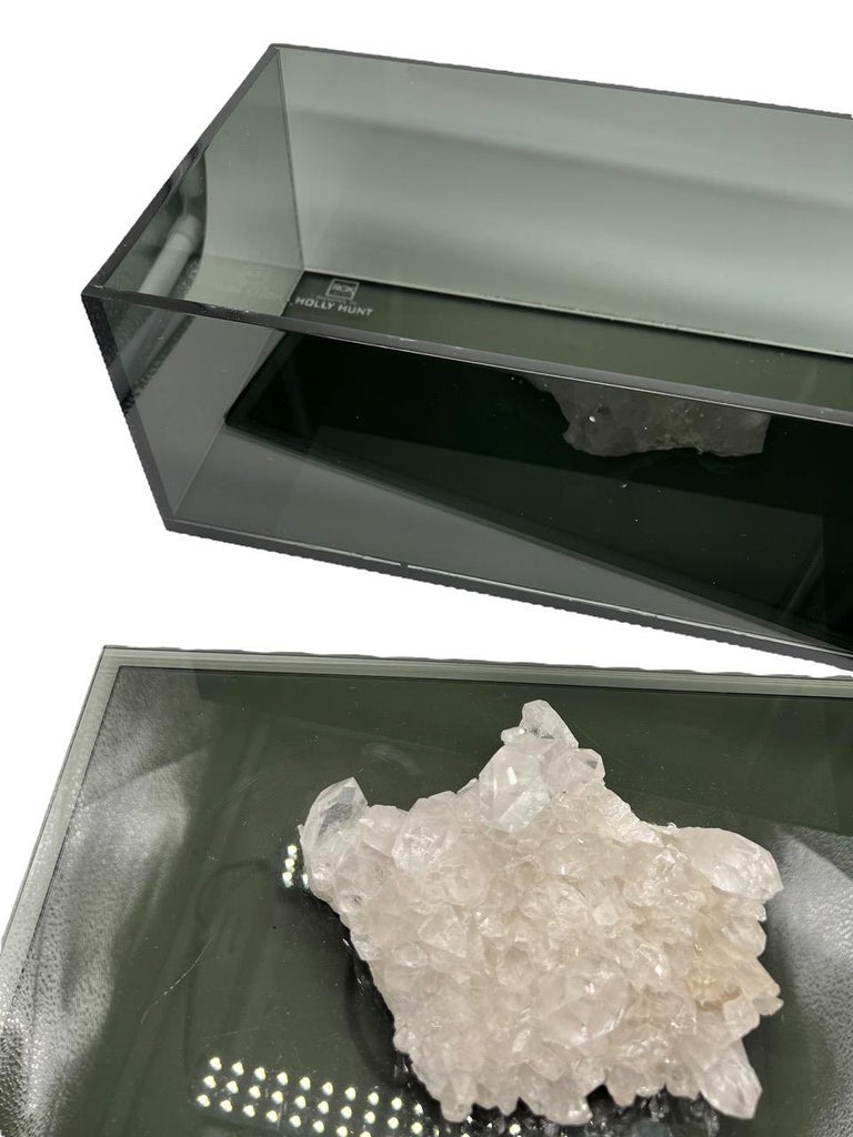 Set of Two Contemporary Luminous Black Lucite and Crystal Boxes For ...