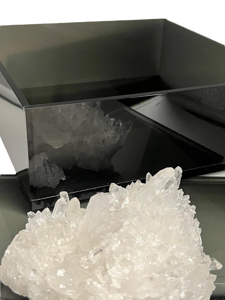 Set of Two Contemporary Luminous Black Lucite and Crystal Boxes For ...