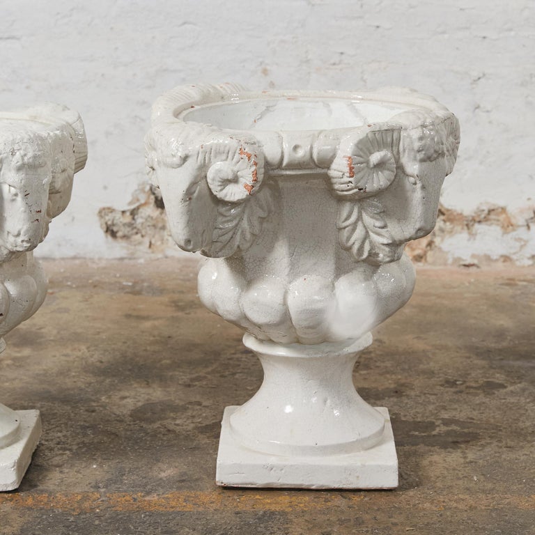 Set of Two Dutch Terracota Planters with White Crackled Glaze For Sale ...