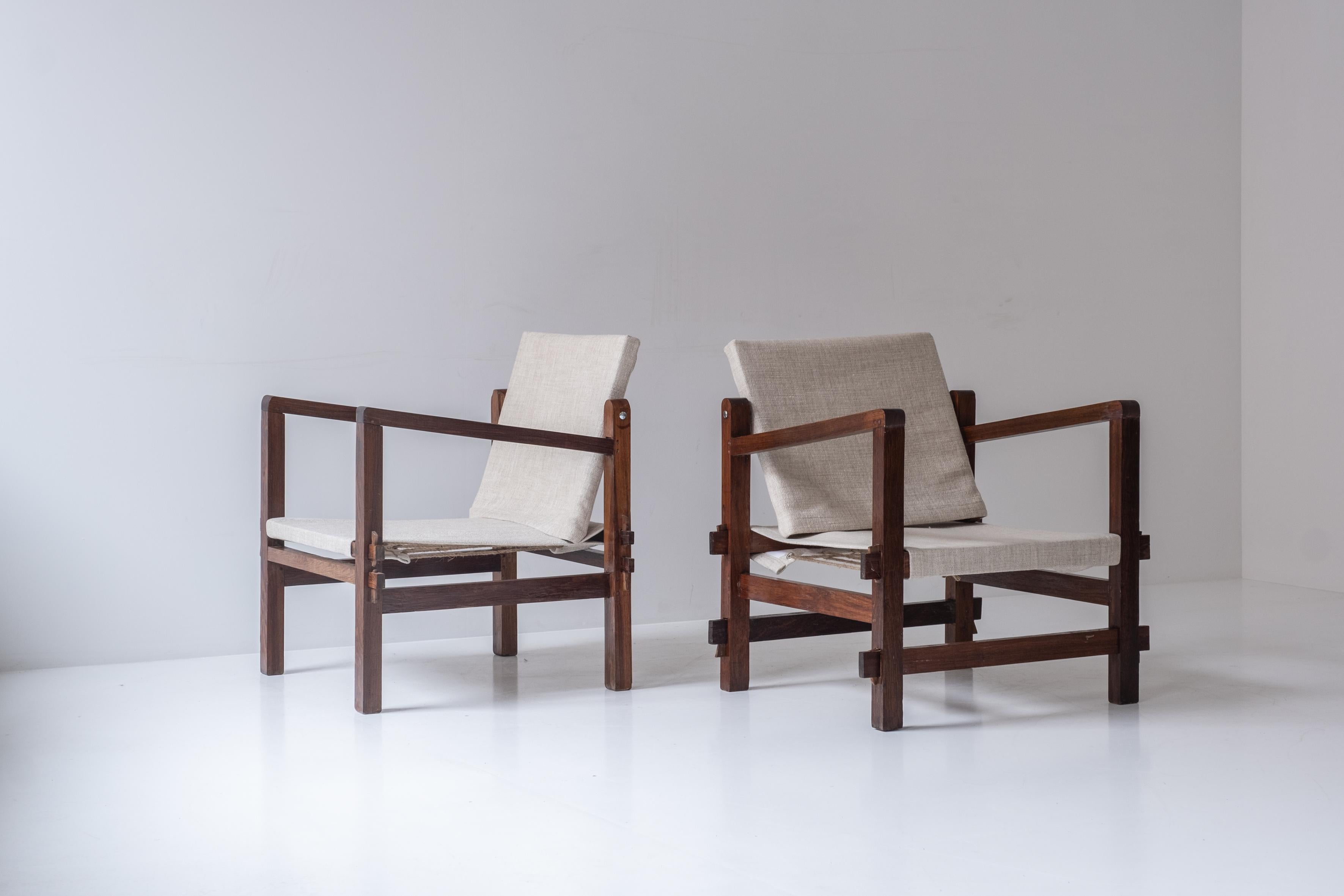 Set of two easy chairs designed and manufactured in France, around the ...