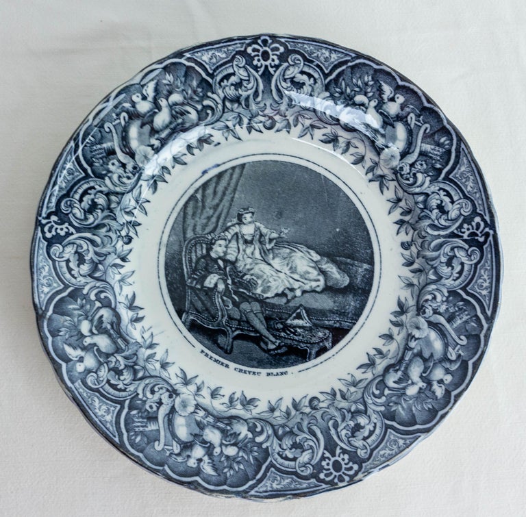 Set of Two Faience Plates Gallant Scenes, Bordeaux France, Late 19th ...