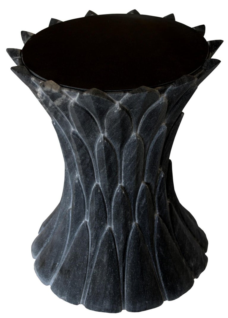 Set of Two Feathers Side Tables in Beslana Black Marble Handcrafted in ...