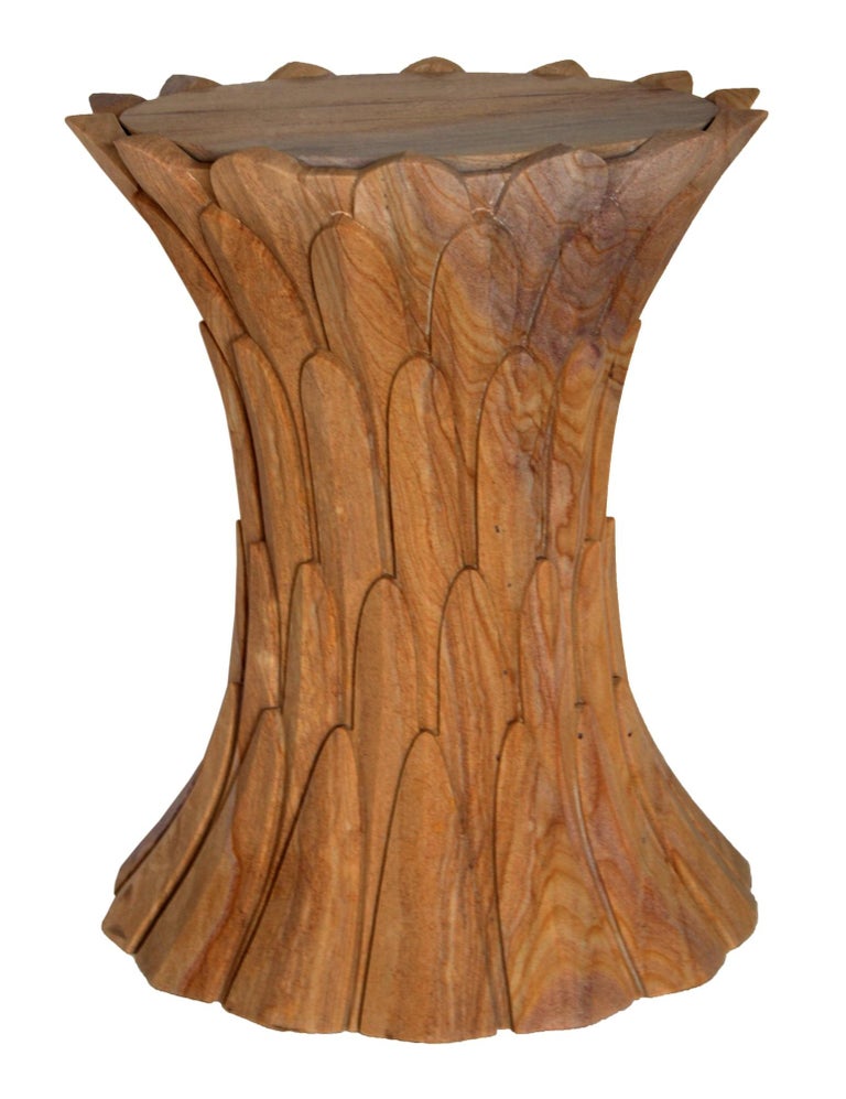 Set of Two Feathers Side Tables in Rainbow Teakwood Stone Handcrafted ...