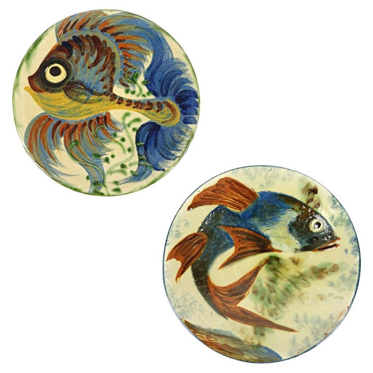 Set of Two Fish Decorated Ceramic Wall Plates by Puigdemont For Sale at ...