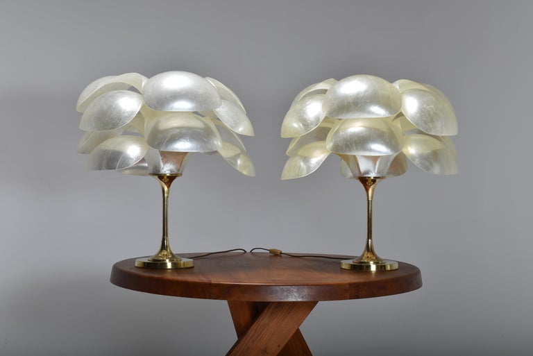 Set of Two Floral Lamps by Maison Rougier, 1970, Canada at 1stDibs
