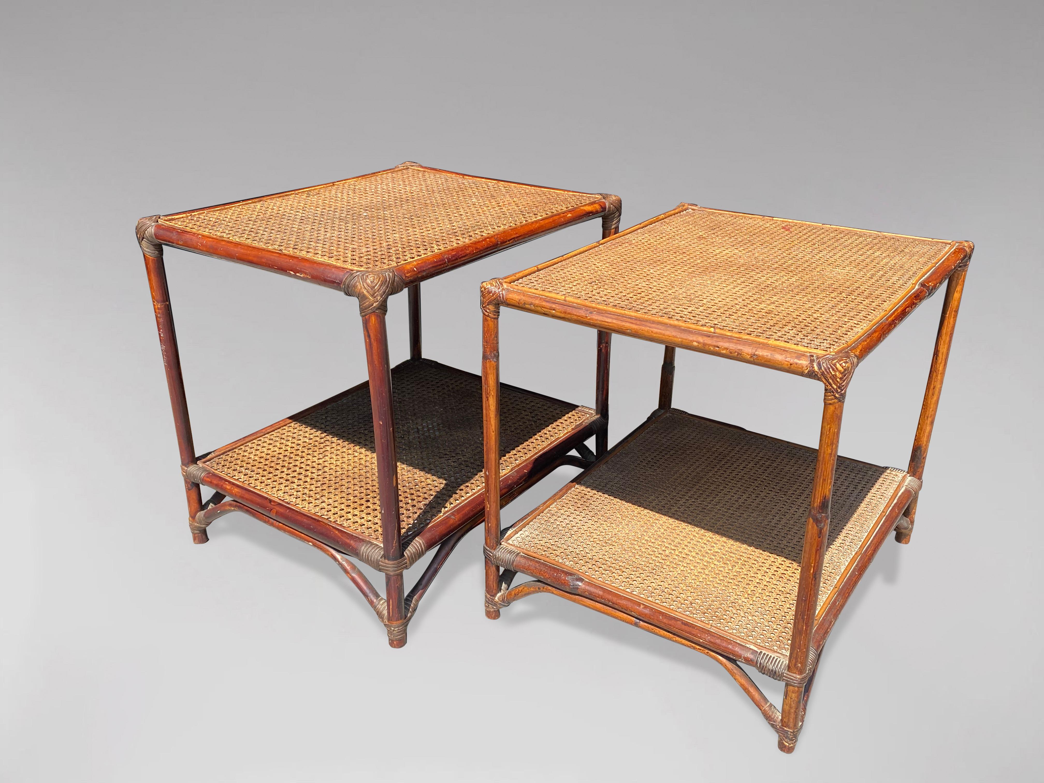 Set of Two French 1960s Bamboo and Cane Side Tables For Sale at 1stDibs