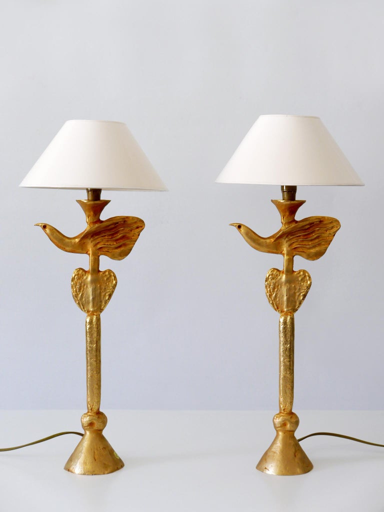 Set of Two Gilt Bronze Dove Table Lamps by Pierre Casenove for Fondica ...