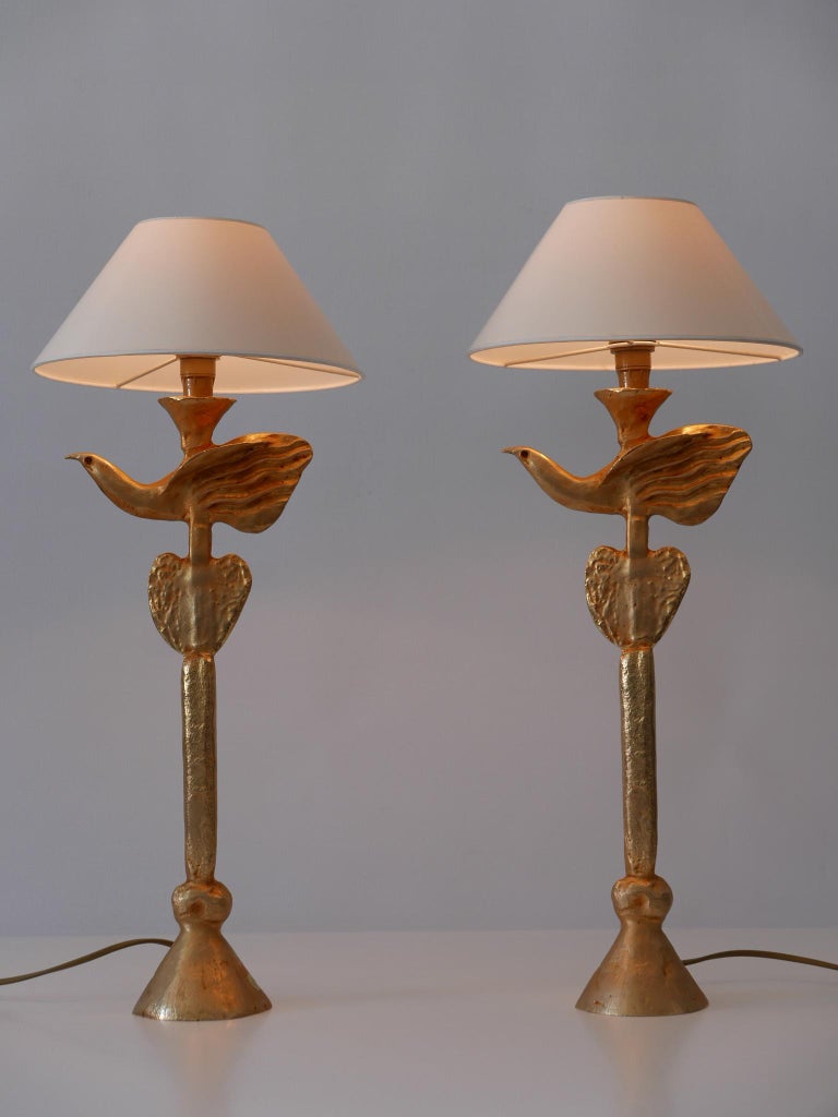 Set of Two Gilt Bronze Dove Table Lamps by Pierre Casenove for Fondica ...