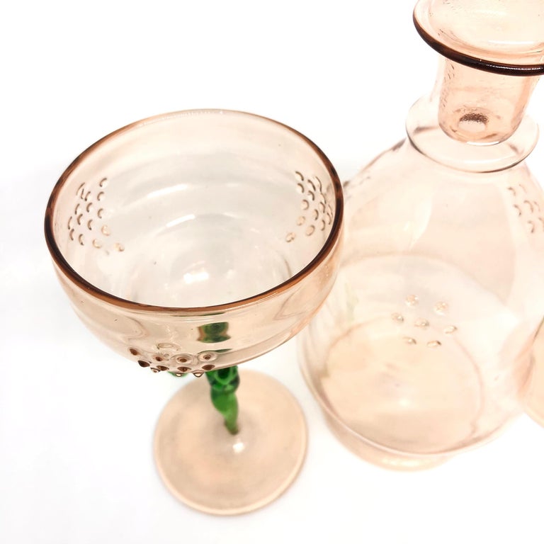 Set Of Two Glasses And Decanter Bimini Style Art Glass Vintage Austria At 1stdibs Bimini