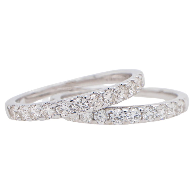 Set of Two Half Eternity Diamond Bands 2.40 Carats 14k White Gold For ...