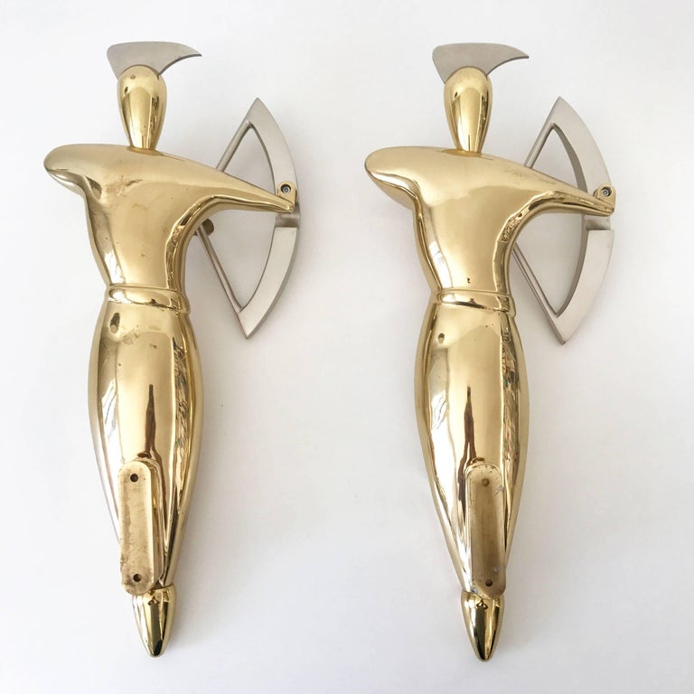 Set of Two Hollywood Regency Wall Mount Massive Brass and Steel Archers ...