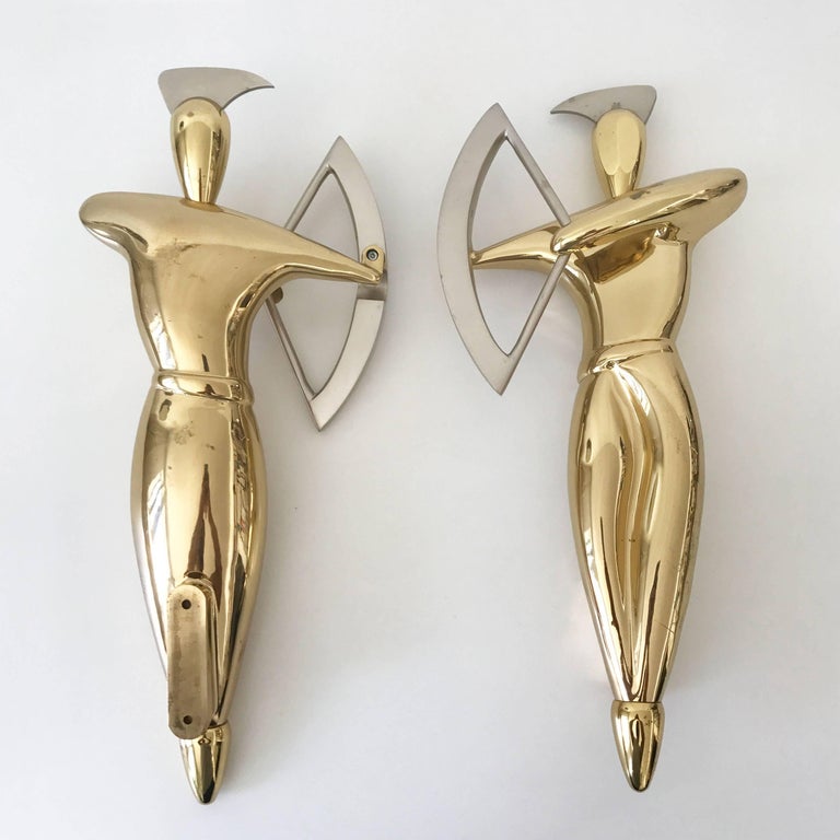 Set of Two Hollywood Regency Wall Mount Massive Brass and Steel Archers ...