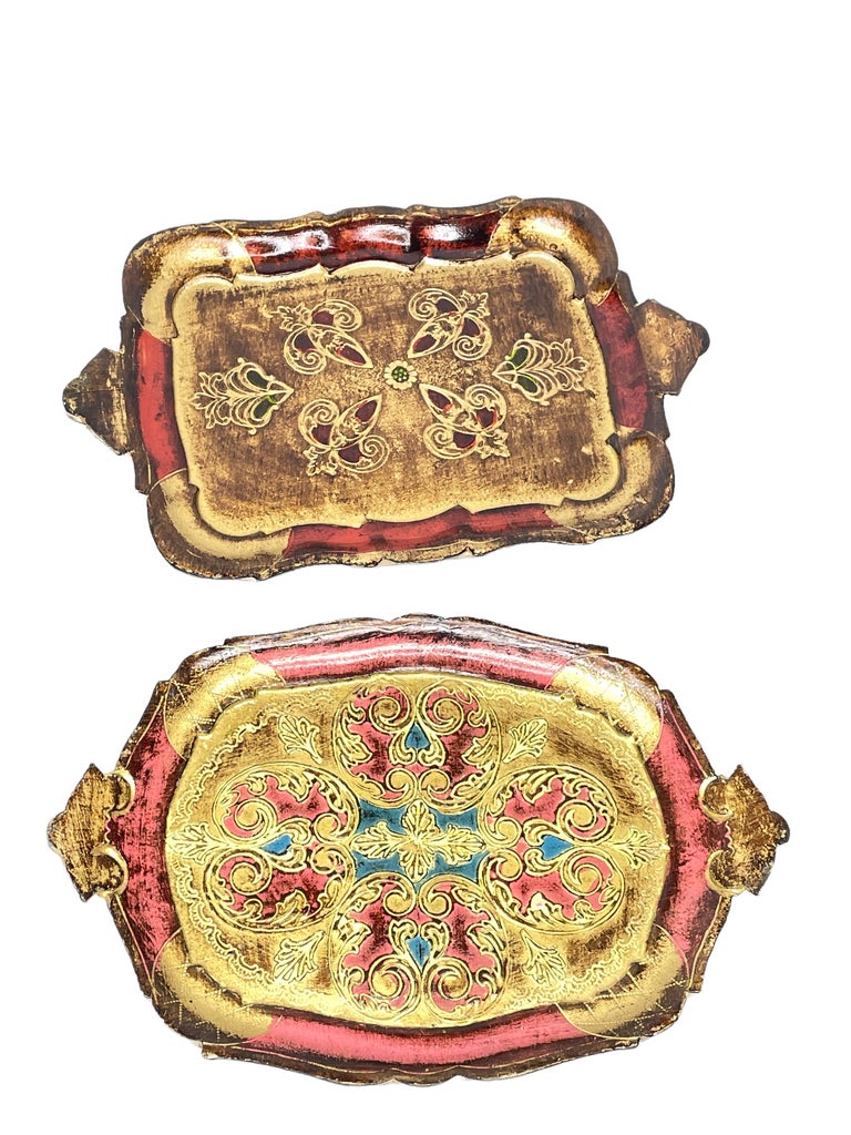Set of two Italian Florentine Gilded Gilt Wood Serving Tray Toleware ...
