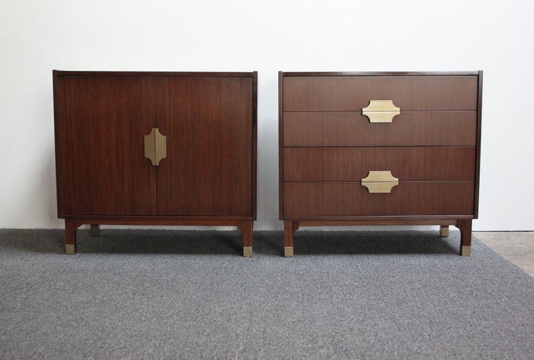 Set of Two Italian Modern Mahogany and Brass Nightstands by Longato ...