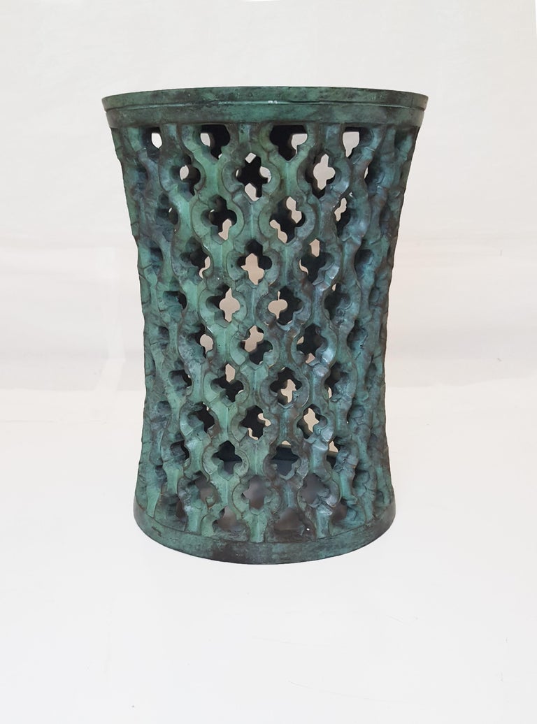 Set of Two Jour Round Jali Tables Brass Green Patina by Paul Mathieu ...