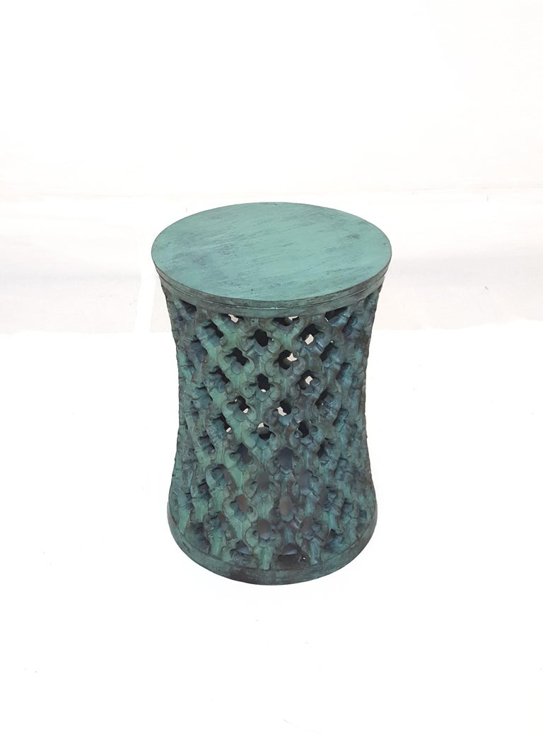 Set of Two Jour Round Jali Tables Brass Green Patina by Paul Mathieu ...