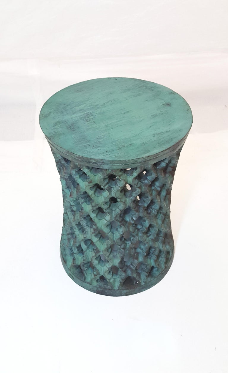 Set of Two Jour Round Jali Tables Brass Green Patina by Paul Mathieu ...