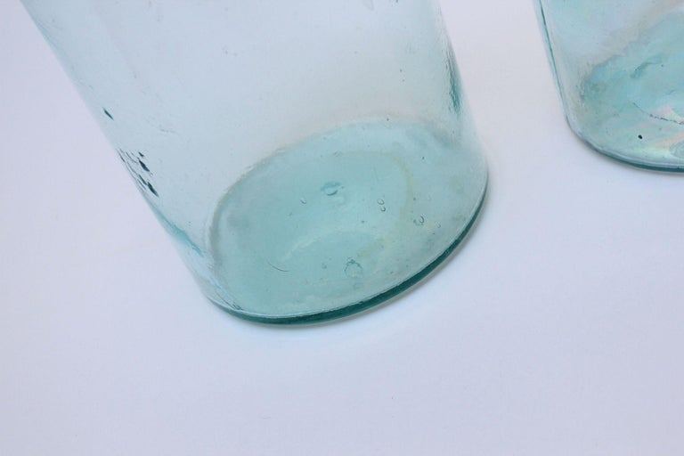 Set of Two Large Antique Molded and Hand-Finished Aqua Glass Spirits ...
