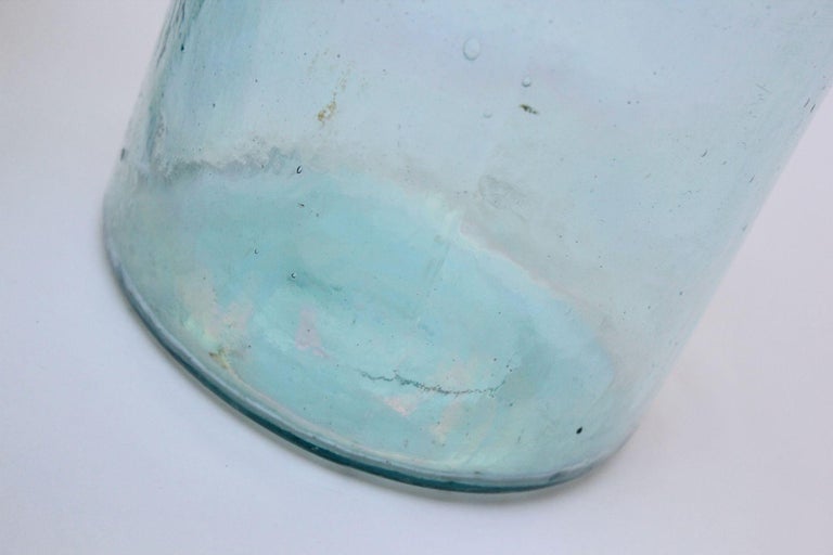 Set of Two Large Antique Molded and Hand-Finished Aqua Glass Spirits ...