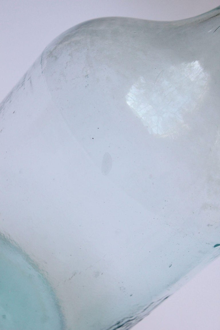 Set of Two Large Antique Molded and Hand-Finished Aqua Glass Spirits ...