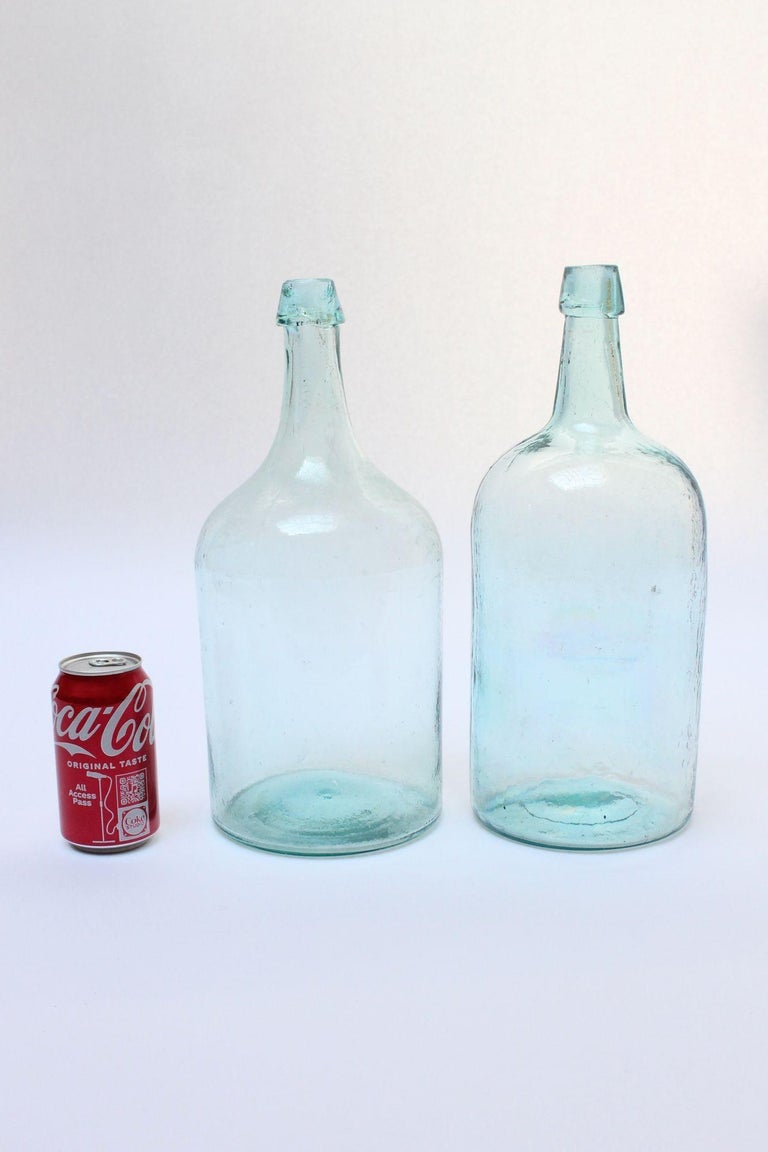 Set of Two Large Antique Molded and Hand-Finished Aqua Glass Spirits ...