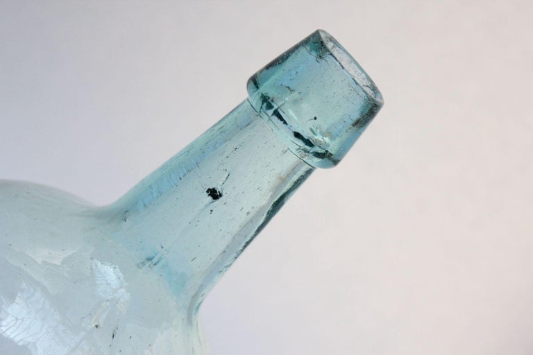 Set of Two Large Antique Molded and Hand-Finished Aqua Glass Spirits ...