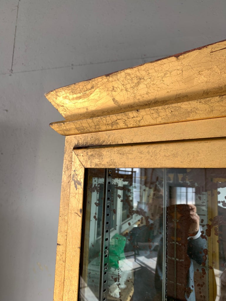 Set of Two Large Custom-Made Gilted Metal and Mirror Glass Display ...