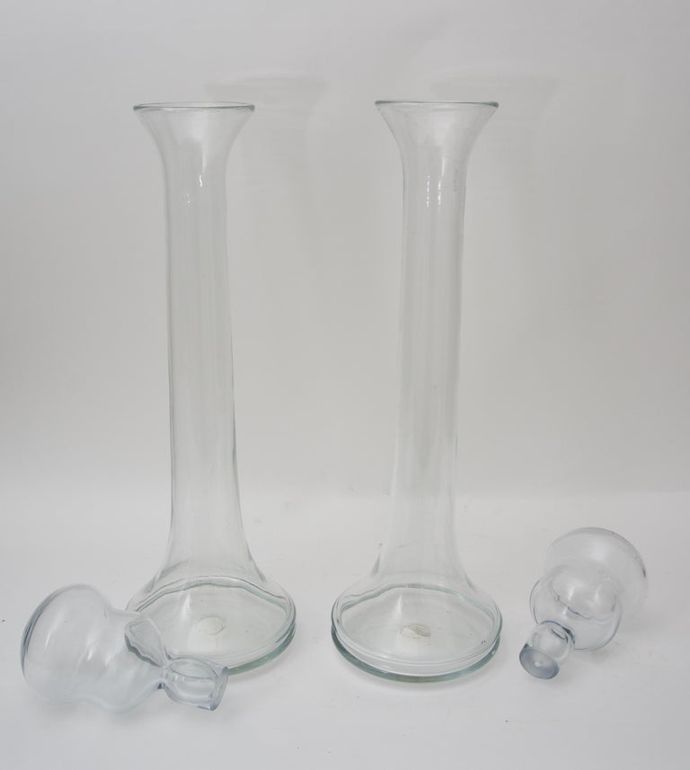 Set of Two Large Scale Blenko, Clear Glass Decanters For Sale at 1stDibs