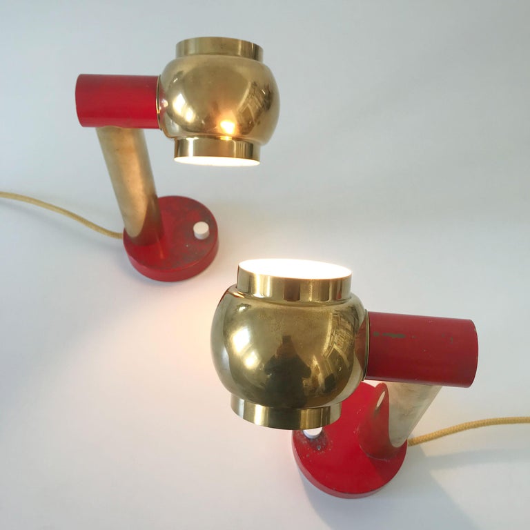 Set of Two Lovely Mid-Century Modern Brass Bedside Table Lamps, 1950s ...