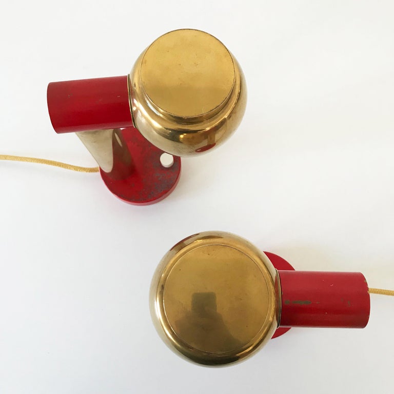 Set of Two Lovely Mid-Century Modern Brass Bedside Table Lamps, 1950s ...