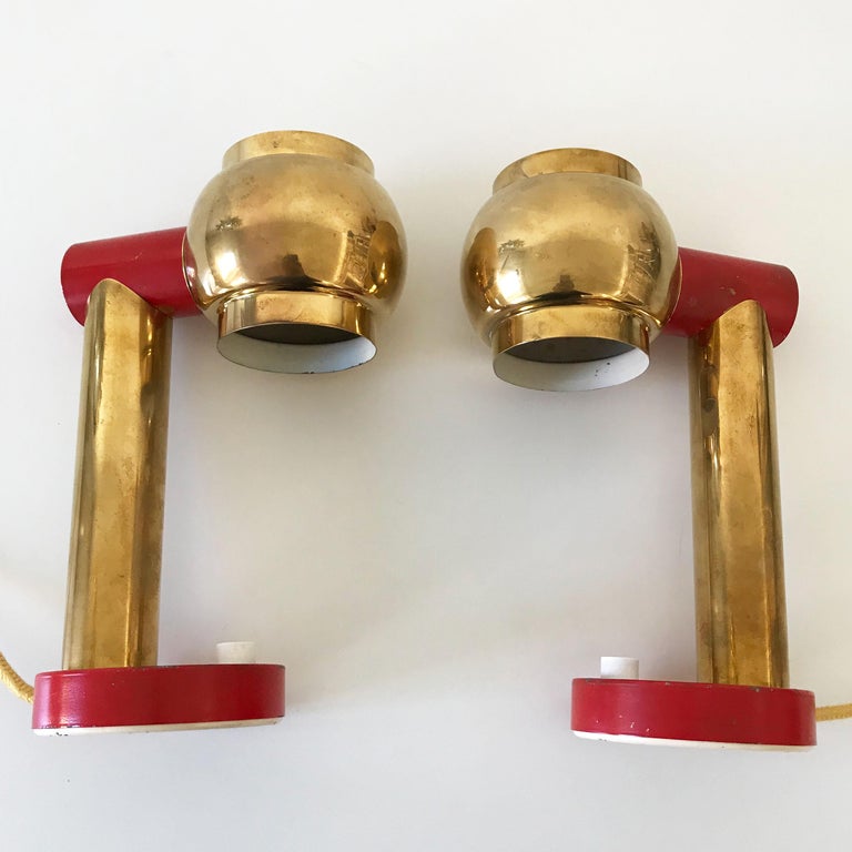 Set of Two Lovely Mid-Century Modern Brass Bedside Table Lamps, 1950s ...