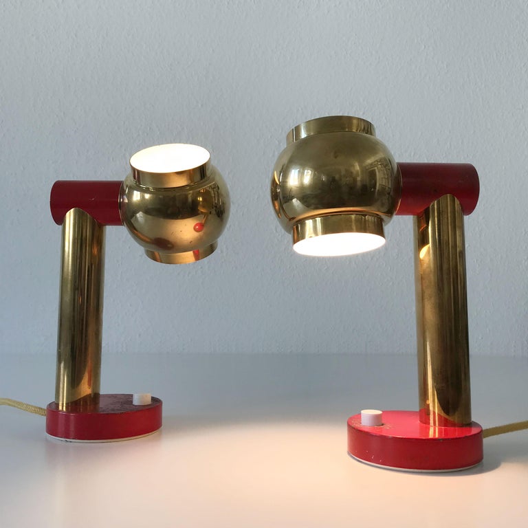 Set of Two Lovely Mid-Century Modern Brass Bedside Table Lamps, 1950s ...